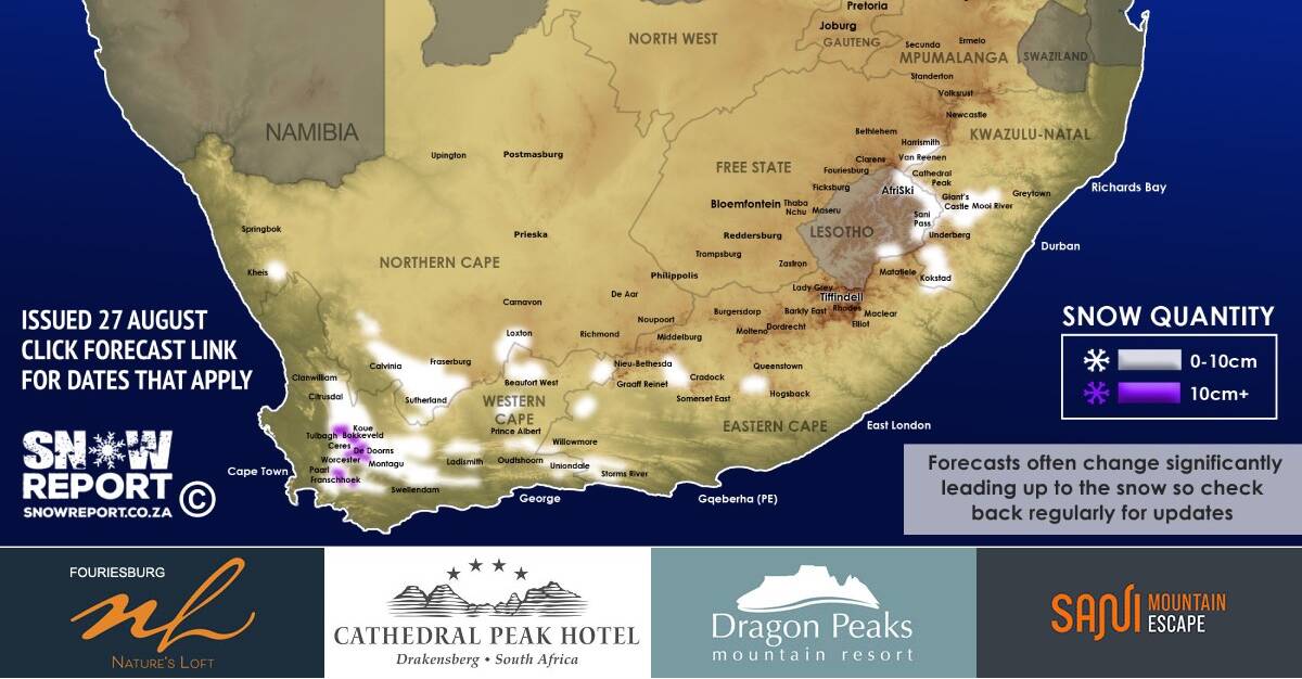 Disruptive snowfall warning issued and snow for KZN on Thursday