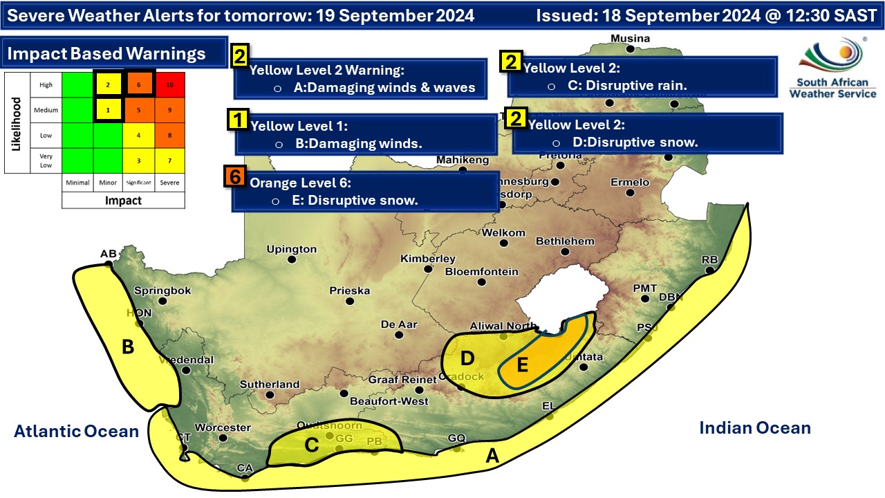 Severe thunderstorms for KZN on Wednesday and more snow later in the week