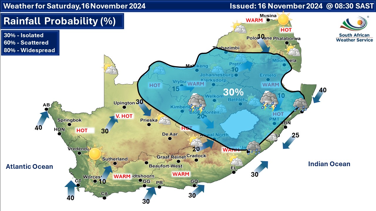 A warning for severe thunderstorms in KZN on Saturday