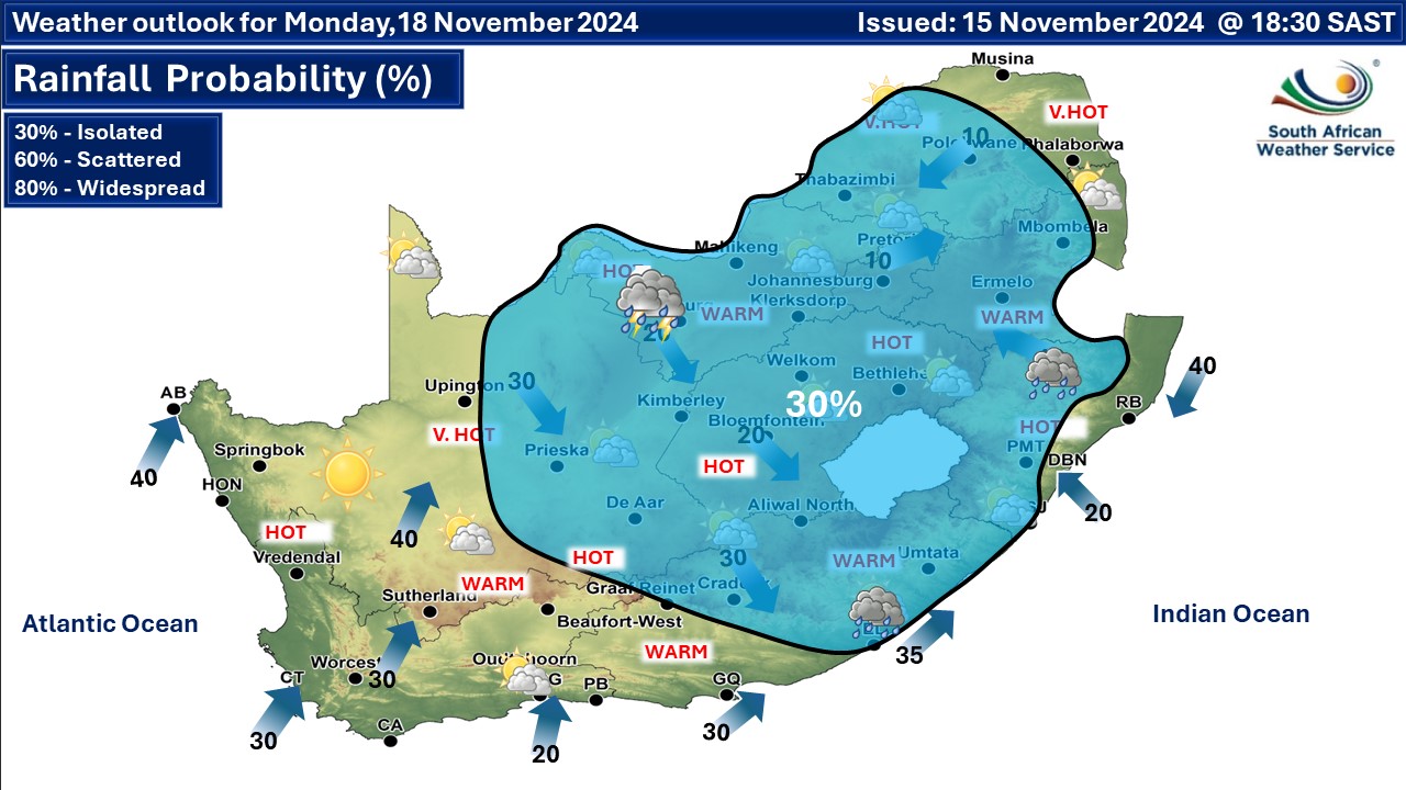 A warning for severe thunderstorms in KZN on Saturday