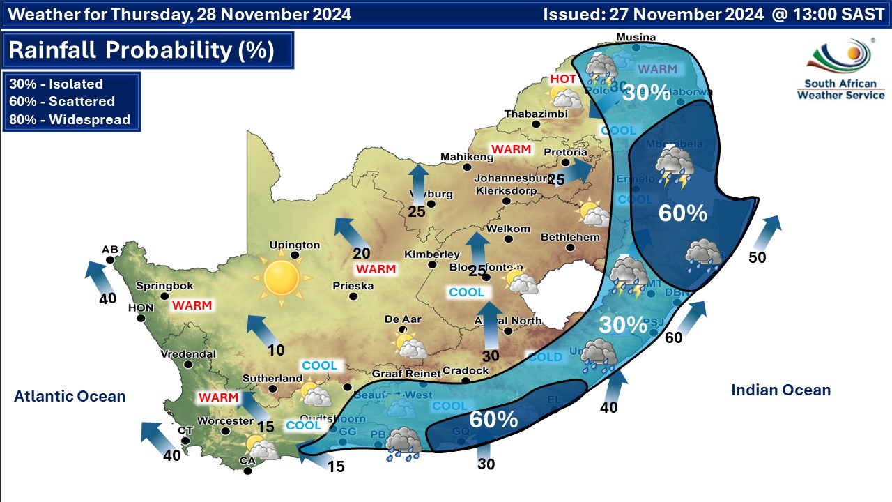 Severe thunderstorms in the east on Wednesday but 5°C for Sutherland
