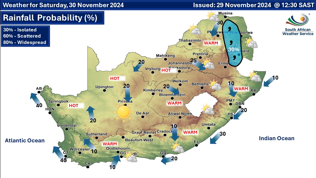 A dry Saturday over most of the country with no weather warnings